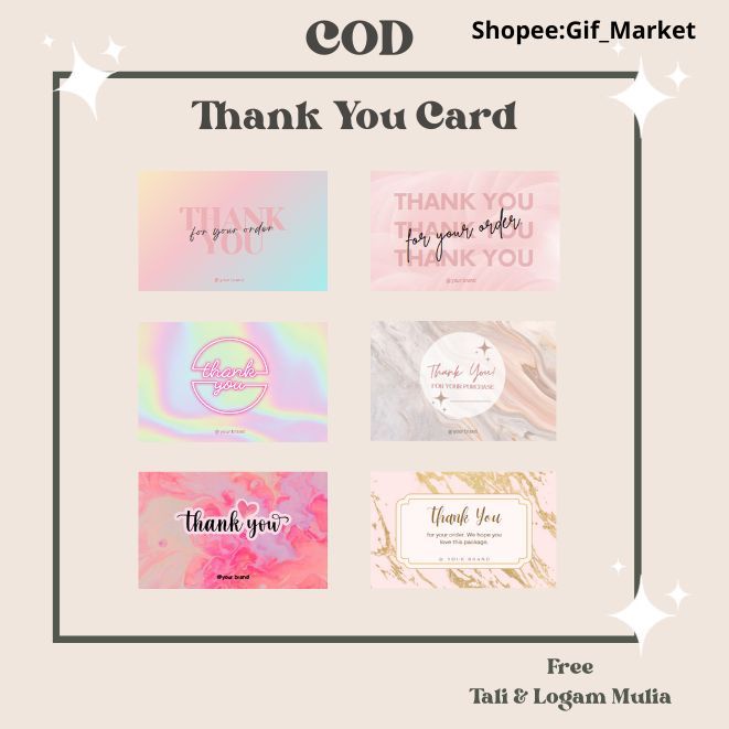 Jual Thank You Card | Cod | Free Ongkir | 9x6 cm | Kartu Ucapan Terima ...