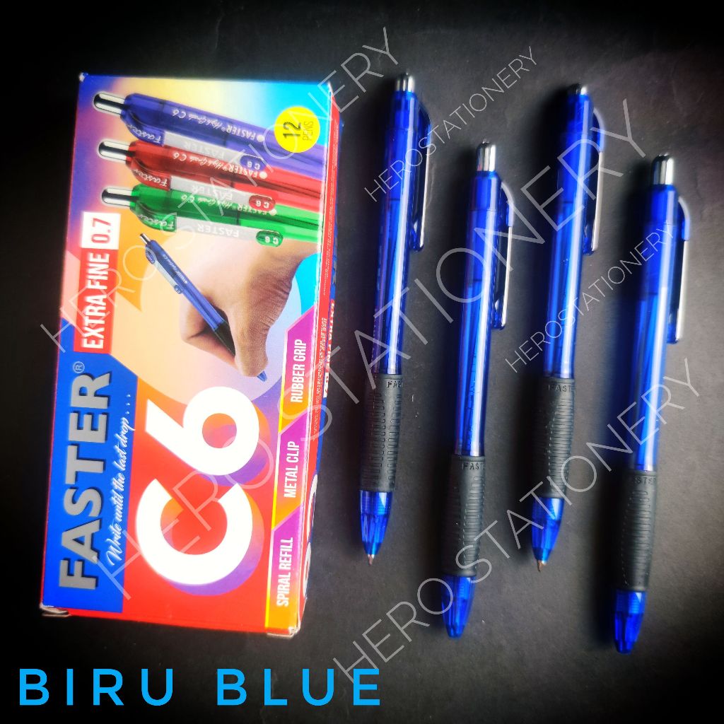 Jual Pena ballpoint pen pulpen faster C6 tinta biru . 12 unit | Shopee ...