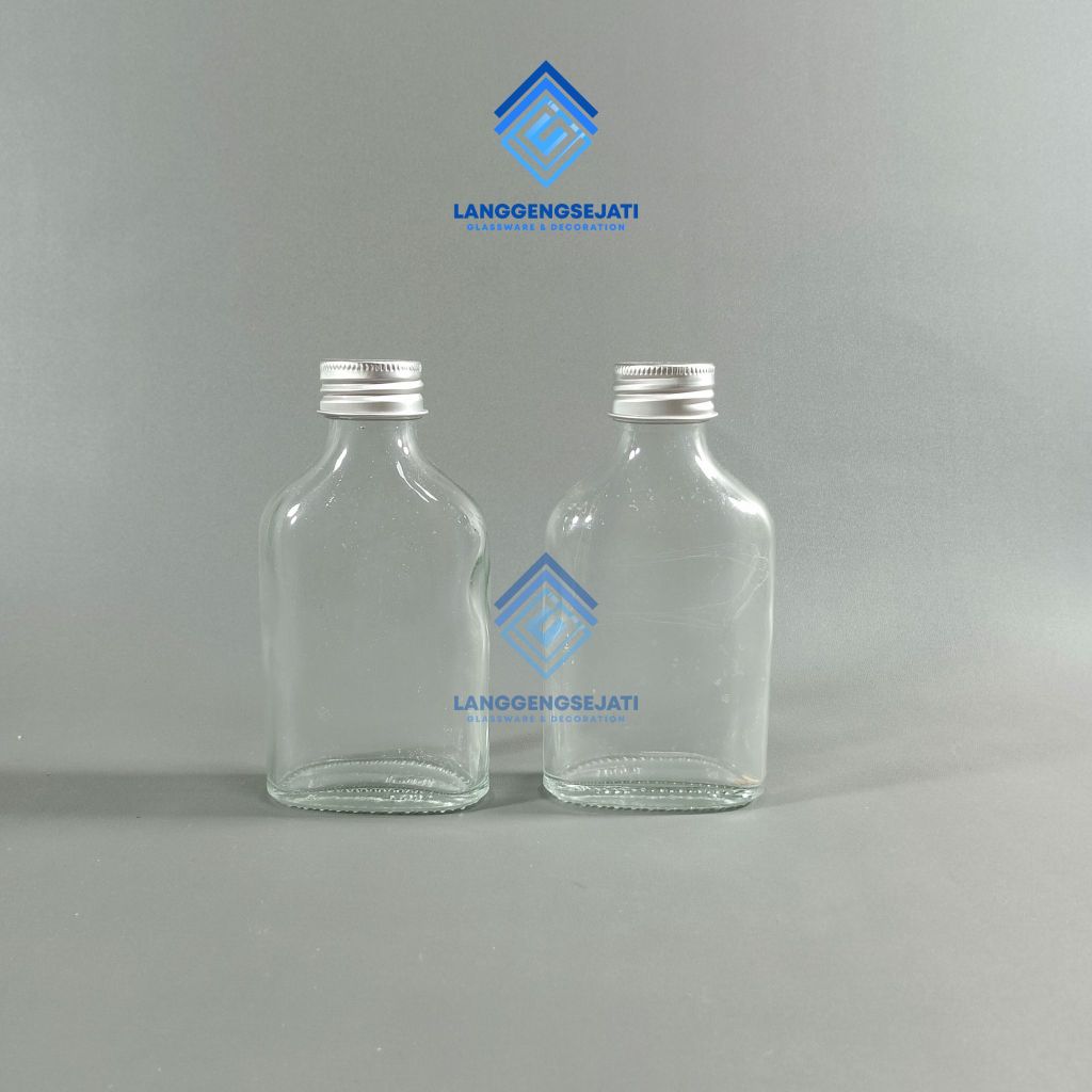 Jual BOTOL KACA GEPENG 100-ML TUTUP STAINLES / B0TOL KOPI JUS SUSU KACA ...