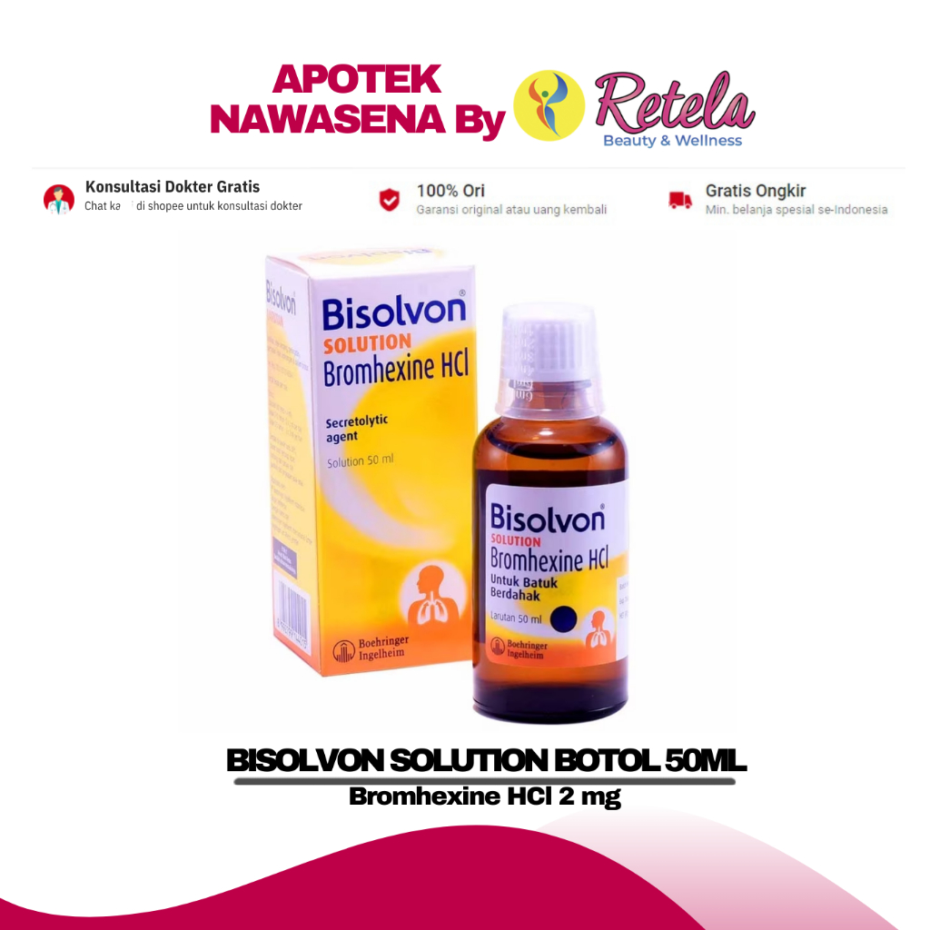 Jual BISOLVON SOLUTION 1 BOTOL 50ML ( Bromhexine HCl 2 mg ) | Shopee ...