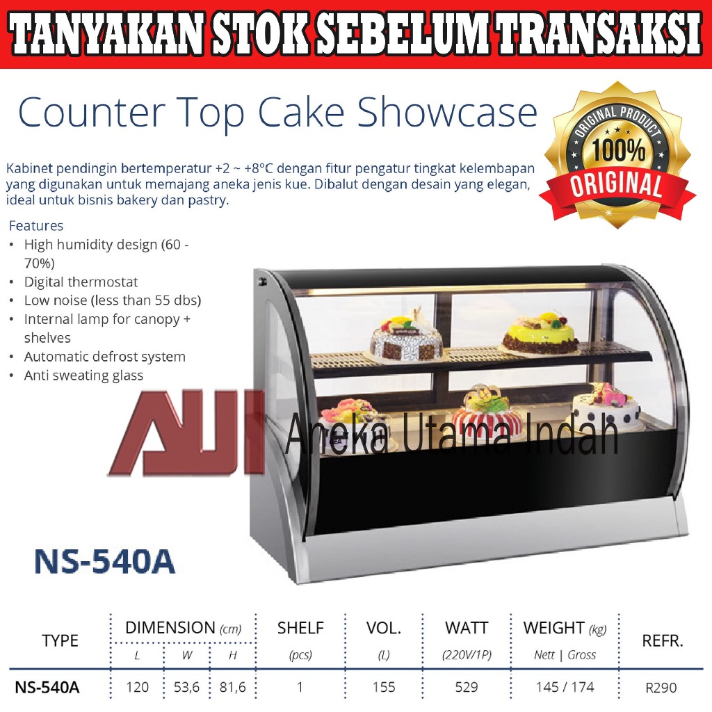 Jual Gea NS-540A Counter Top Cake Showcase - Tempat Pendingin & Pemajang Kue - Showcase Kue Kaca ...