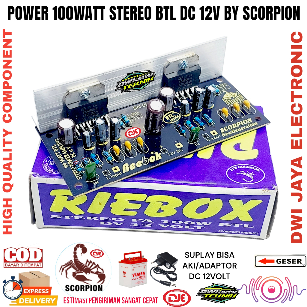 Jual Power Amplifier 100Watt Stereo BTL DC 12Volt By Scorpion | Shopee ...