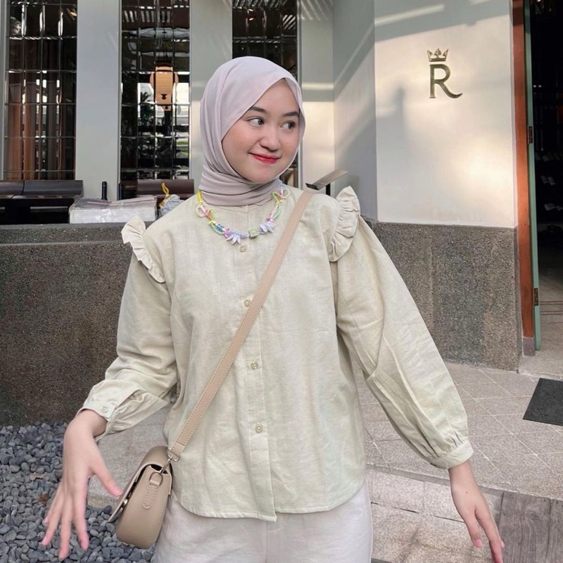 Jual Yurim Blouse Ruffle - Atasan Wanita - Kemeja Linen Basic Lengan ...