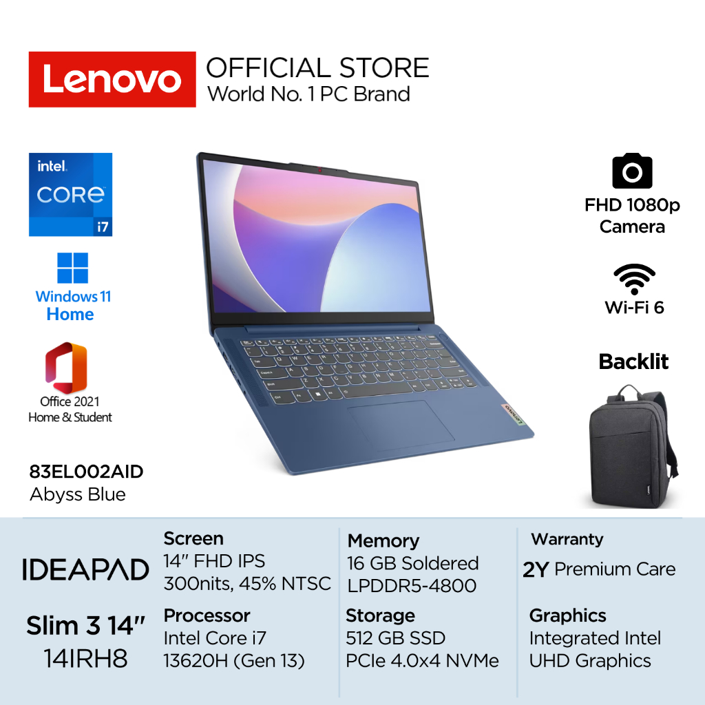 Jual Lenovo IdeaPad Slim 3i 14IRH8 Intel Core i7 13620H Win11 Home 16GB Soldered 512GB SSD 14 ...