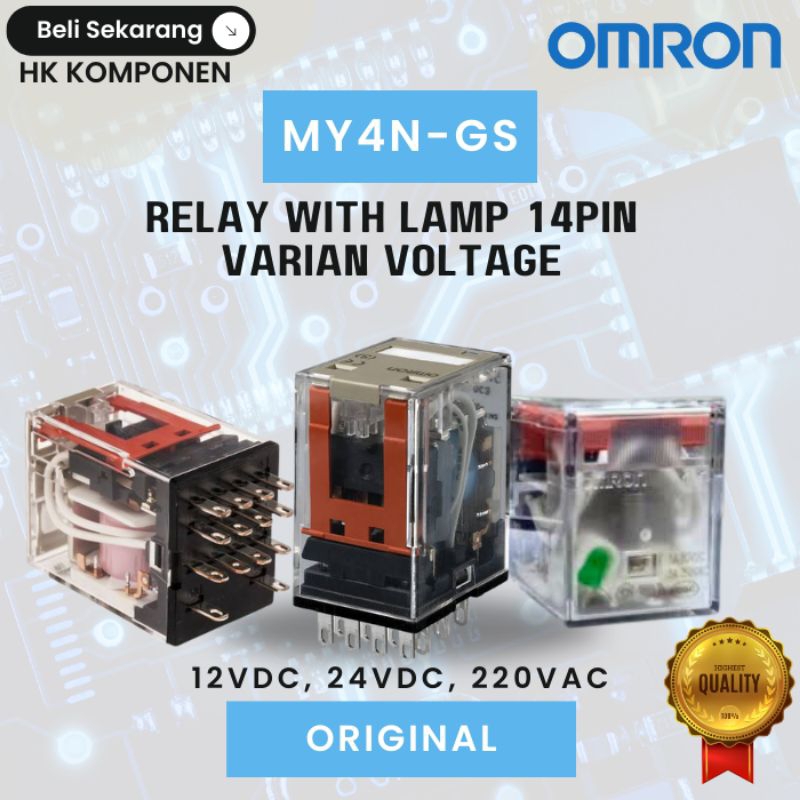 Jual Relay omron with lamp 14pin my4n-gs varian voltage 12vdv 24vdc 220vac omron original ...