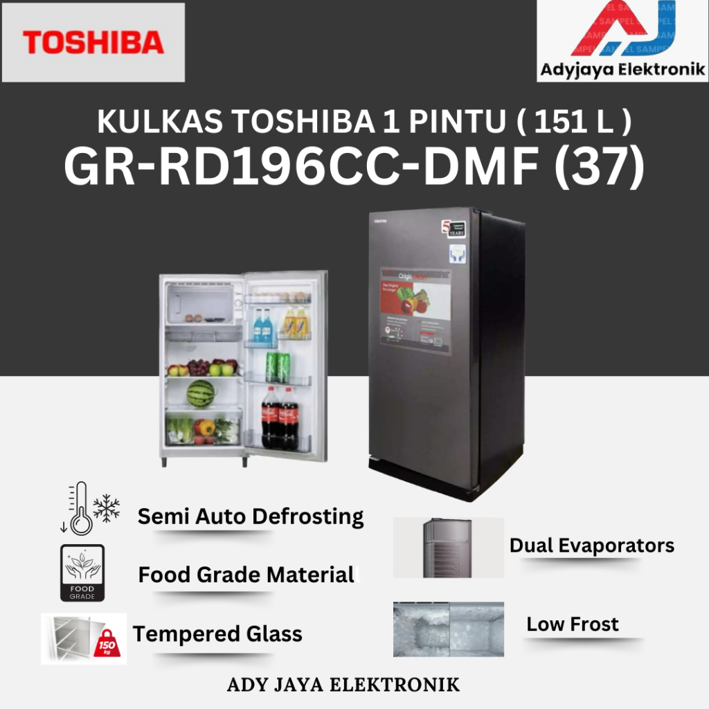 Jual KULKAS TOSHIBA 1 PINTU GR-RD196CC-DMF(37) (151liter) | Shopee Indonesia