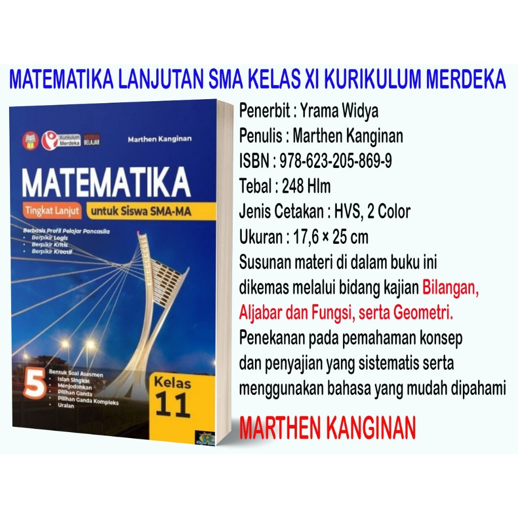 Jual Buku Matematika Tingkat Lanjut/Lanjutan SMA/MA Kelas 11/XI Kurikulum Merdeka-Martheen ...