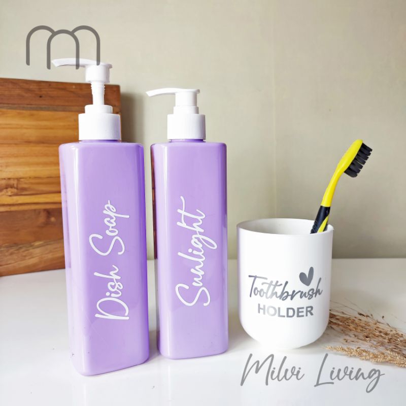 Jual Botol Sabun Aesthetic 500ml KOTAK UNGU TUTUP PUTIH STIKER PUTIH ...