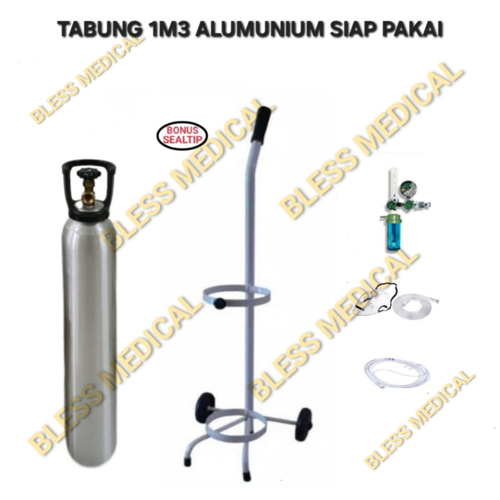 Jual Tabung Oksigen Alumunium 1m3 + Regulator + Nasal + Troli Stainless | Shopee Indonesia