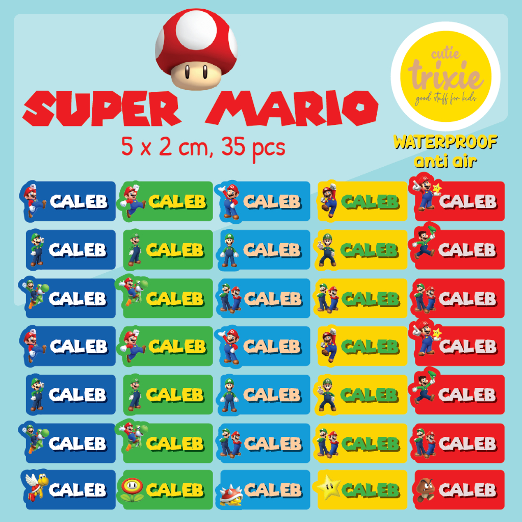 Jual Sticker label nama anak waterproof Super Mario | Shopee Indonesia