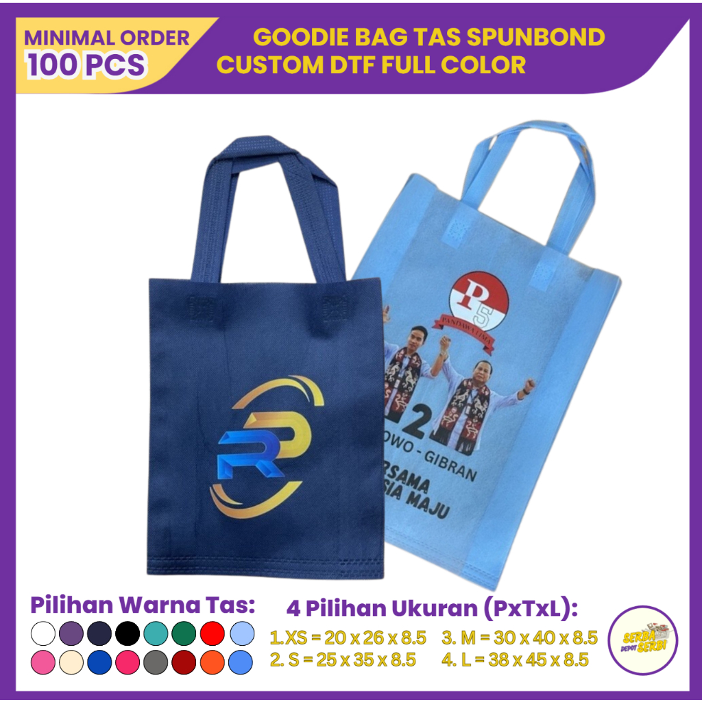 Jual Custom Logo Nama Full Color Print Stiker DTF Spunbond Goodie Bag ...
