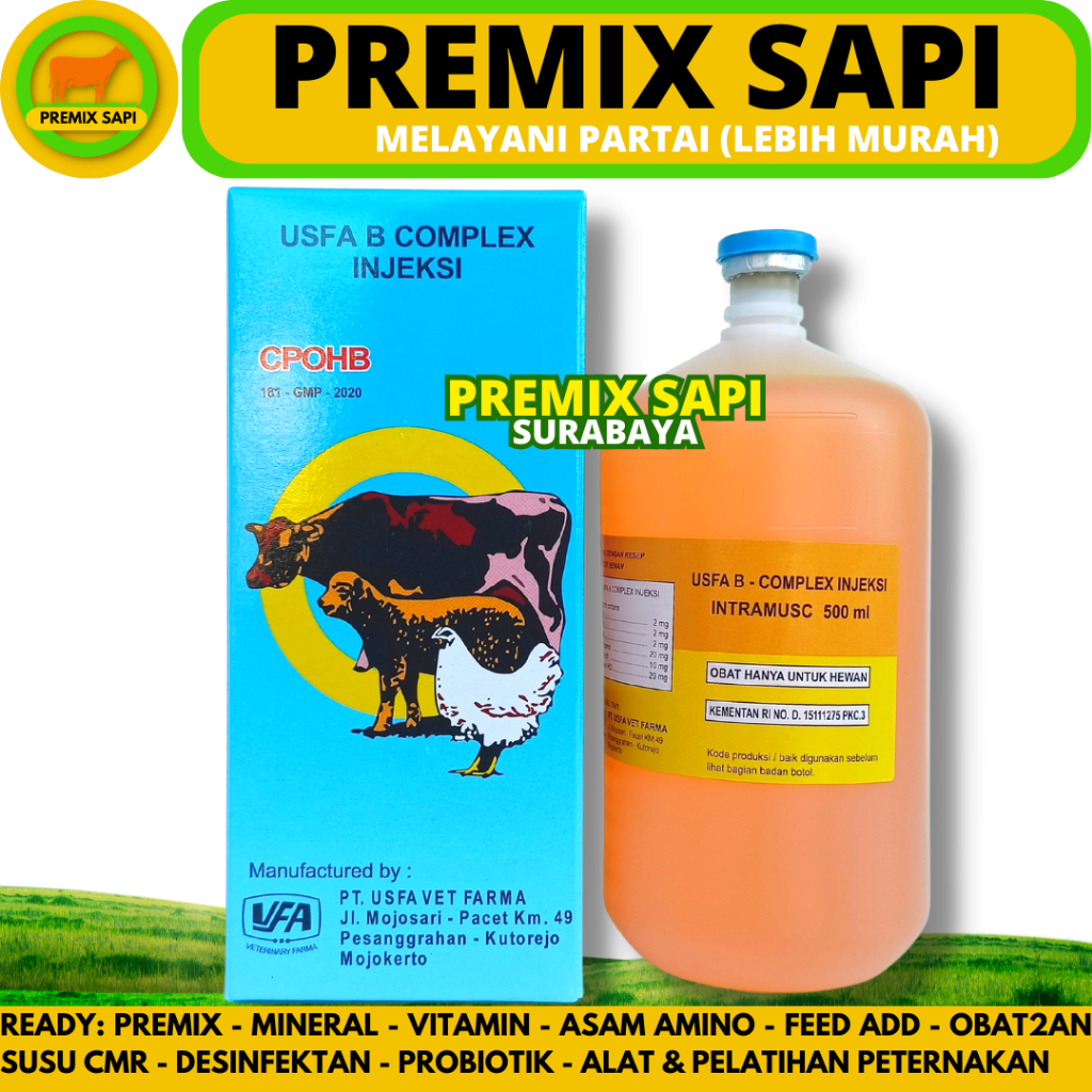 Jual USFA B COMPLEX INJ 500ML- Vitamin B Kompleks Hewan - Vitamin B ...