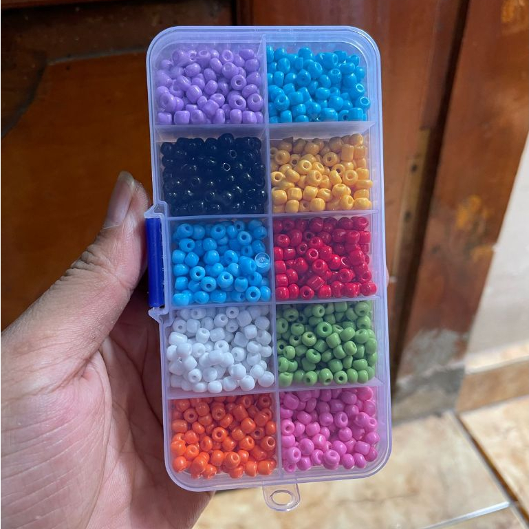 Jual Set Box Manik Pasir Payet 6/0 10Warna Bonus Senar Bahan Kerajinan ...