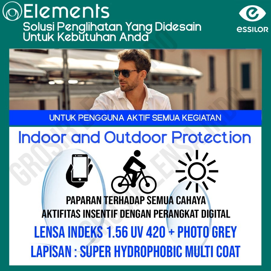 Jual Lensa Essilor Elements Photocromic Anti Blueray Grey | Shopee ...
