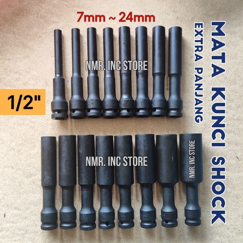 Jual Mata Kunci Shock Extra Panjang 130mm Impact 1/2", Pas Sok Socket 7-24 mm 8, Kualitas Bagus ...