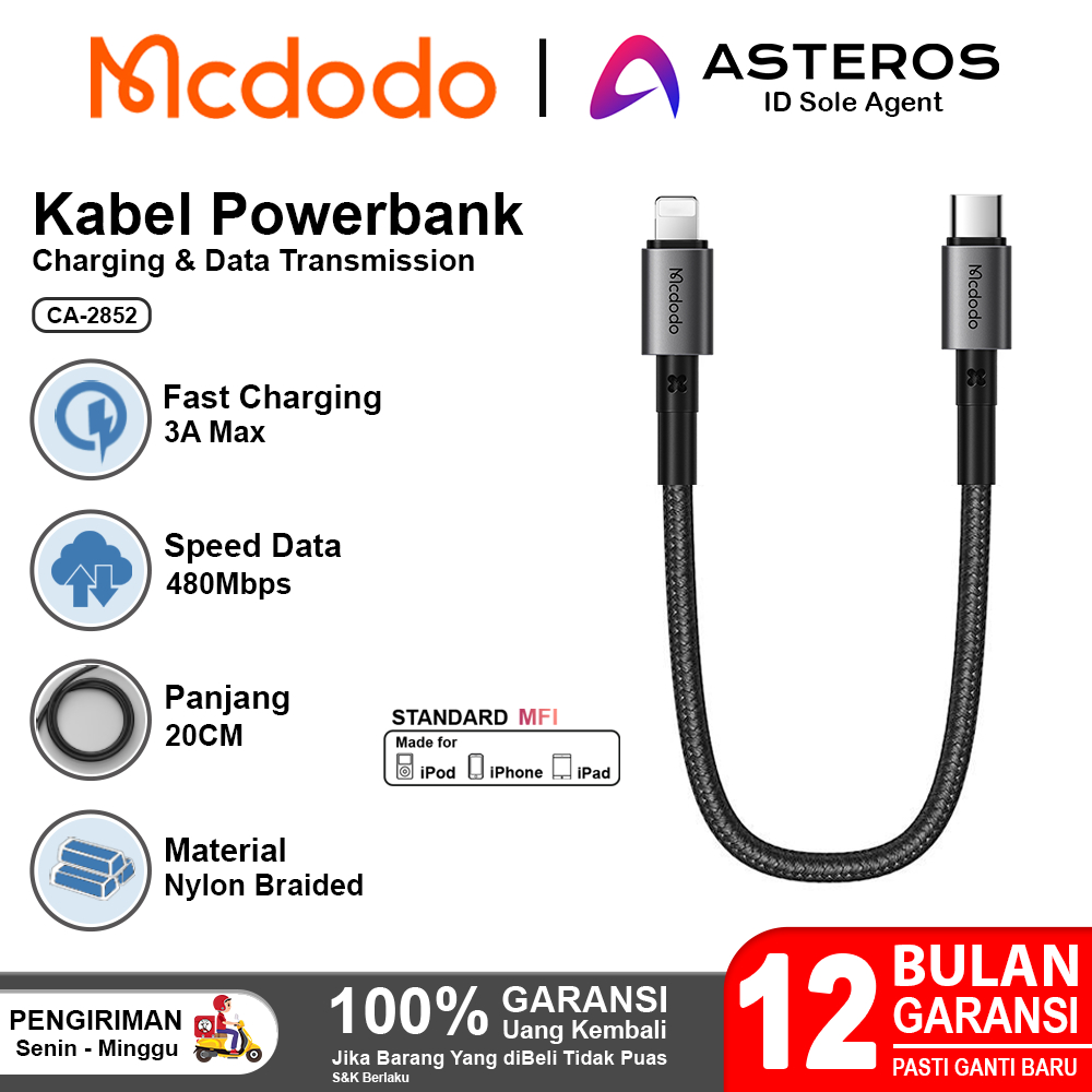 Jual MCDODO Kabel Power Bank Micro USB, USB Type C, USB Lightning Fast Charging 3A 20CM | Shopee ...