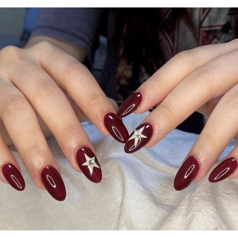 Jual MAROON NAILS / PRESS ON NAIL STAR MAROON / KUKU PALSU MERAH MARUN ...