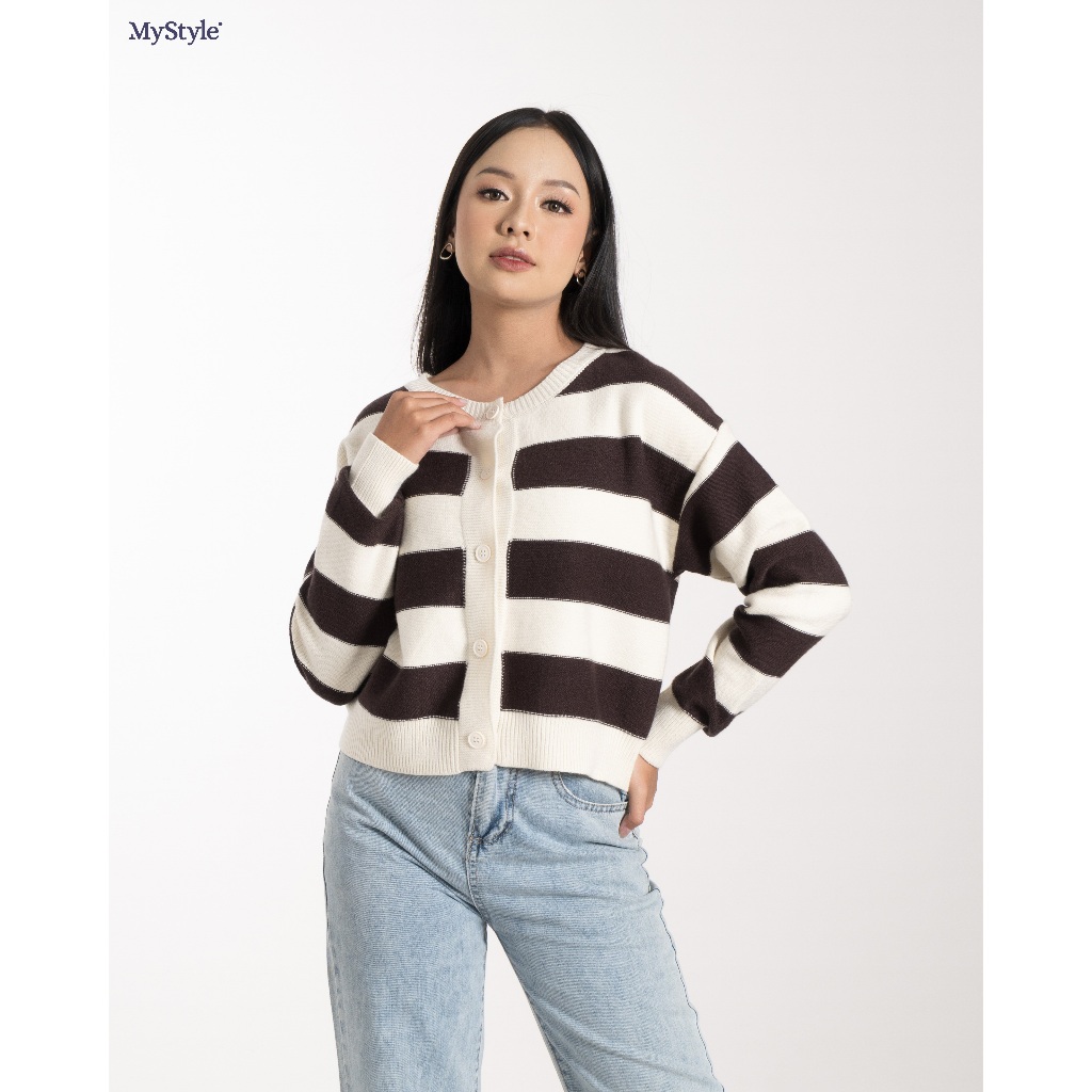 Jual MyStyle Zenoya Stripe Knit Outerwear | Cardigan Atasan Bahan Rajut ...