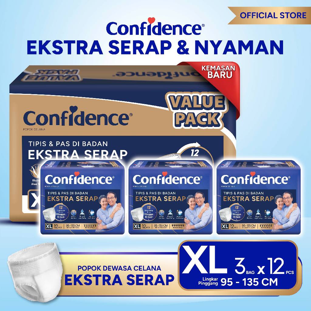Jual Confidence Popok Dewasa Celana Ekstra Serap E-Pack XL 36 [Carton ...