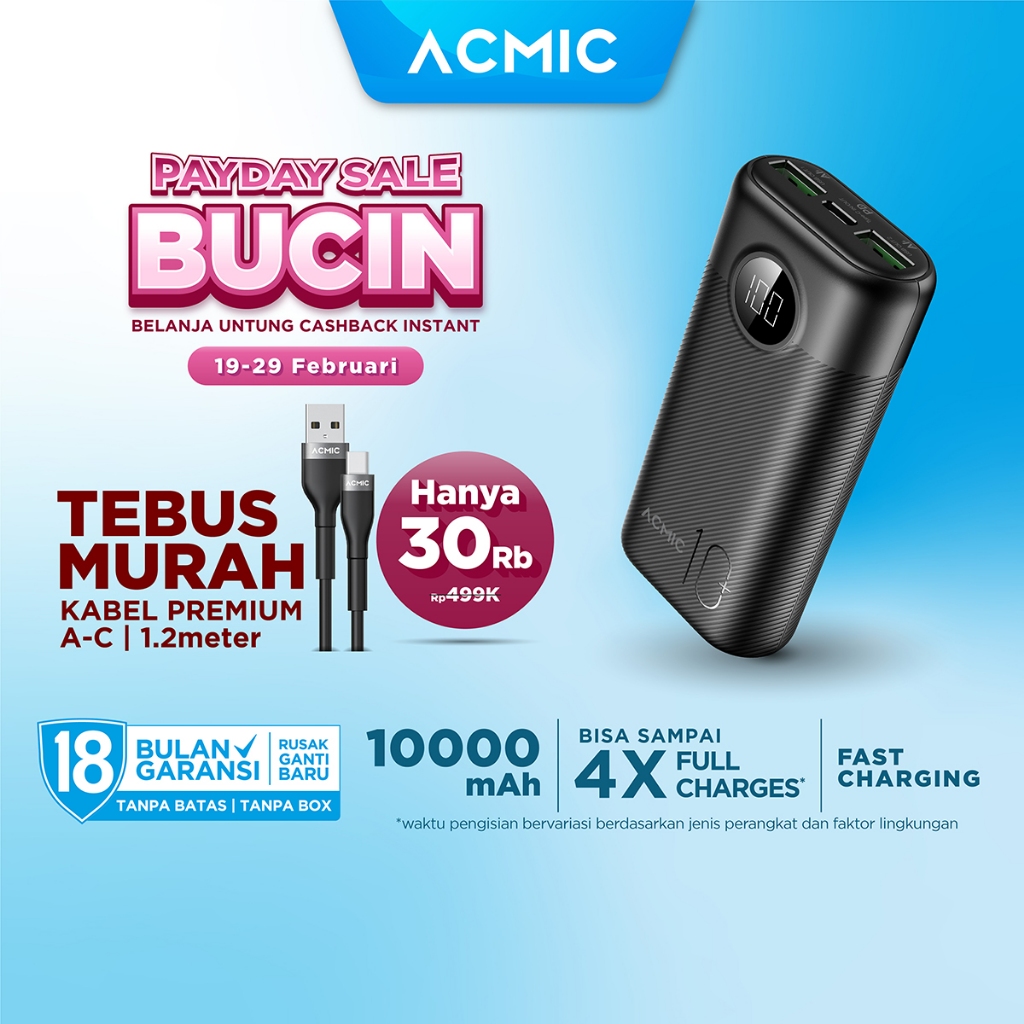 Jual ACMIC DIGIMAX 10000mAh Powerbank Mini 22.5W Fast Charging Type C | Shopee Indonesia