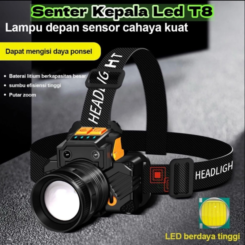 Jual FREE BUBBLE WRAP Senter Kepala Super Terang Led Glare T8 Zoom dengan Sensor dan Waterproof ...
