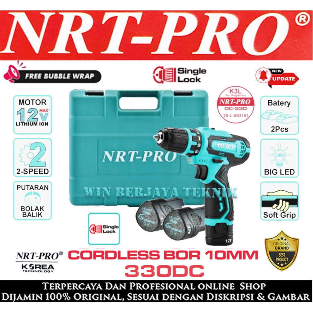 Jual NRT-PRO DC 330 Mesin Bor Cordless Drill 10mm Baterai Tangan ...
