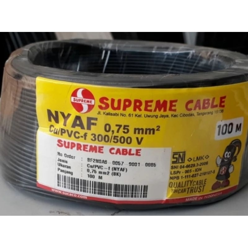 Jual Kabel NYAF 0.75 mm2 Kabel Listrik Serabut 1 x 0.75 mm2 1 Roll 100 meter Supreme | Shopee ...