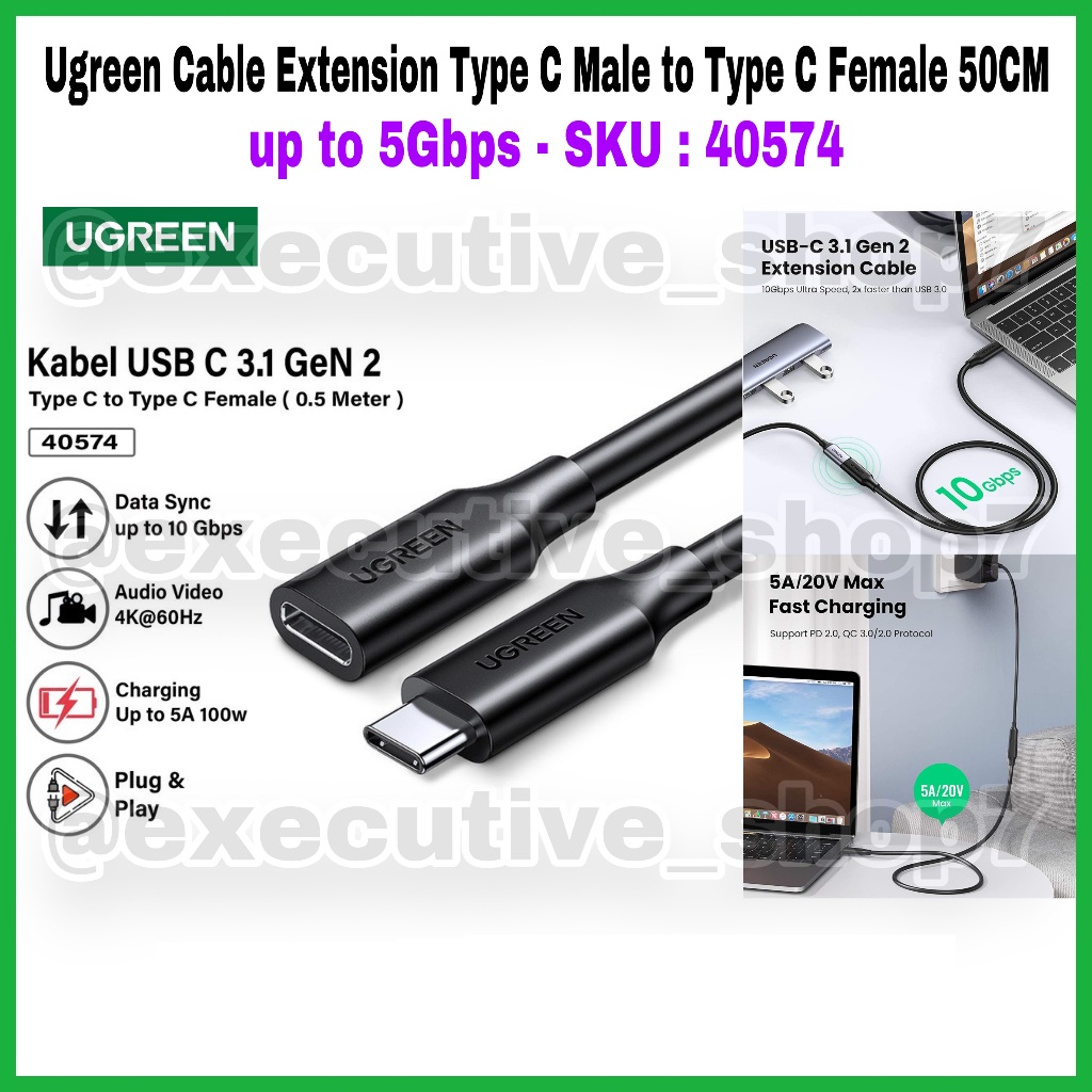 Jual Ugreen Cable Extension Type C Male to Type C Female 50CM - up to ...