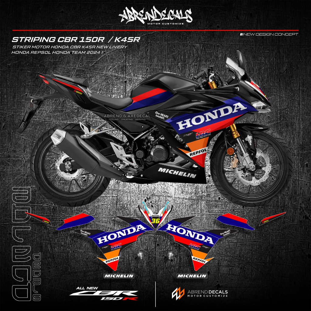 Jual Striping CBR 150 R New K45R Livery Honda Repsol Team 2024 / Stiker Motor Honda CBR 150R New ...