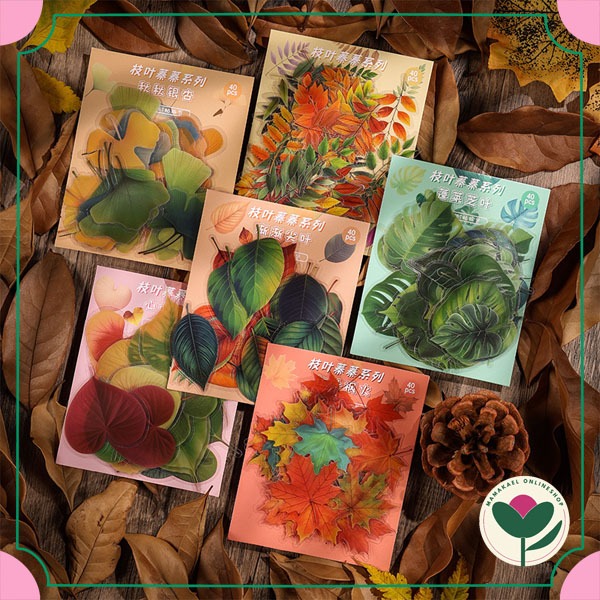 Jual 1 set isi 40 pcs sticker leaves aesthetic retro vintage deco ...