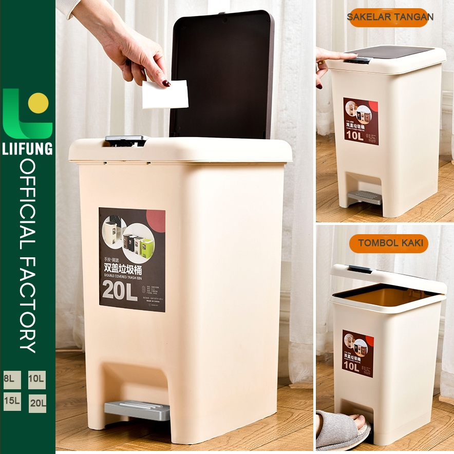 Jual Tempat Sampah Injak 8L /10L/15L/20L Tong Sampah Plastik Tertutup Trash Bin Kotak Sampah ...