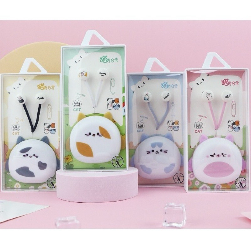 Jual Set Headset Earphone Kartun CAT MEOW / Wadah Earphone Karakter ...