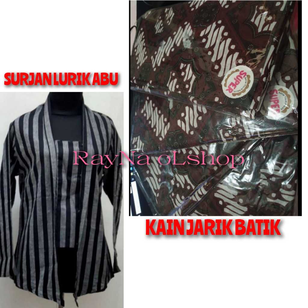 Jual 1 SETELAN BAJU WANITA JAWA | KEBAYA LURIK ABU WANITA + KAIN JARIK BATIK | PAKAIAN TENUN ...
