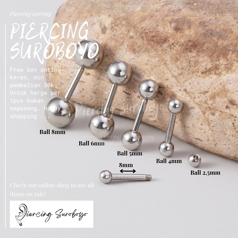 Jual tindik barbel pendek 8mm-12mm barbel tindik titanium anting tindik ...