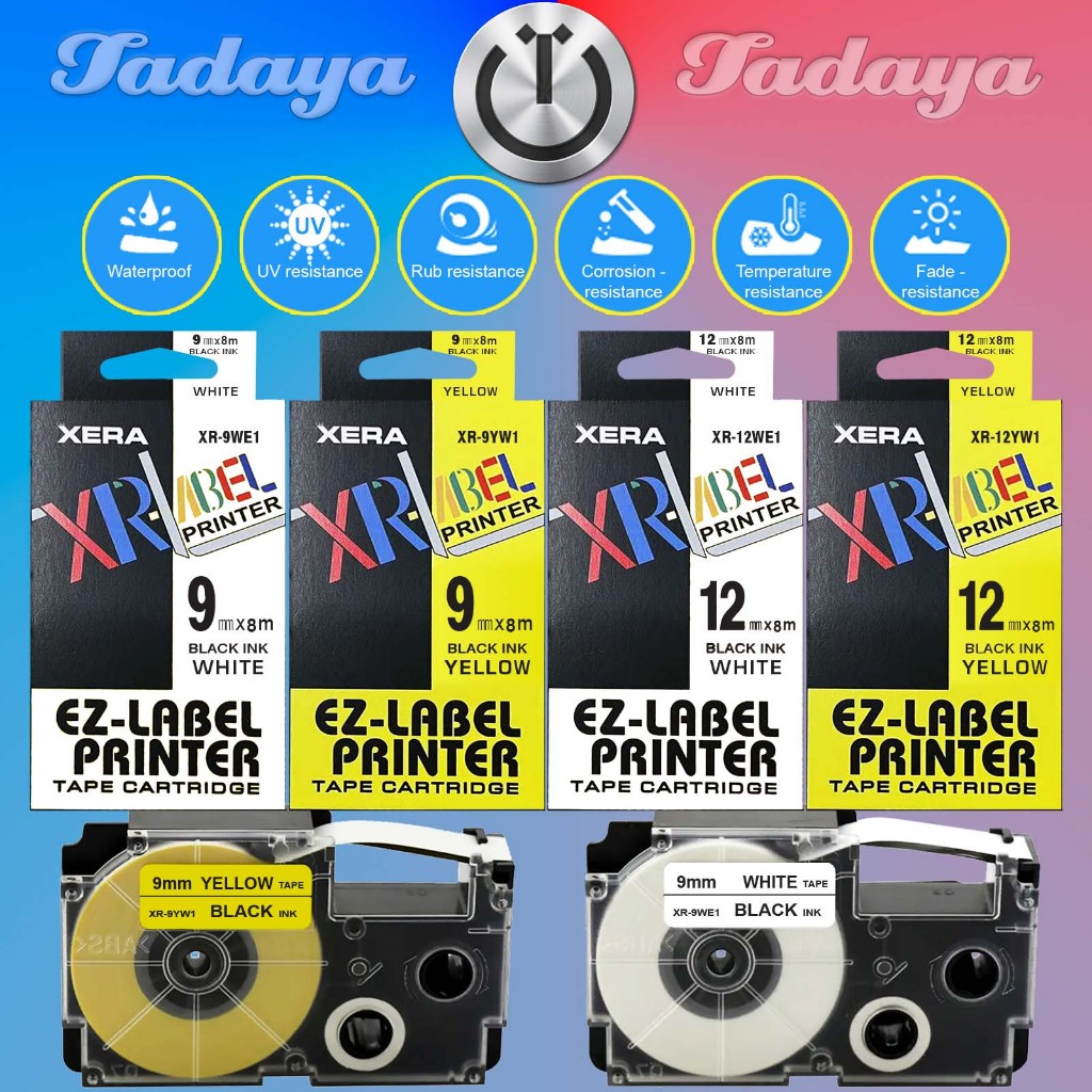 Jual Label Tape Xera EZ Cartridge Tinta Black on White / Yellow 9mm ...