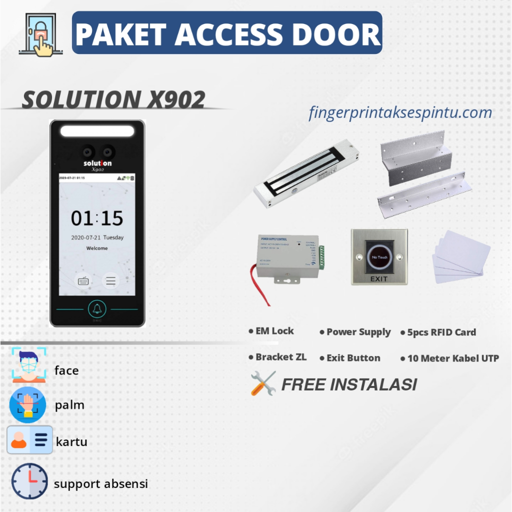 Jual Paket Access Door Solution X902 Akses Pintu Wajah dan Kartu Gratis Pasang | Shopee Indonesia