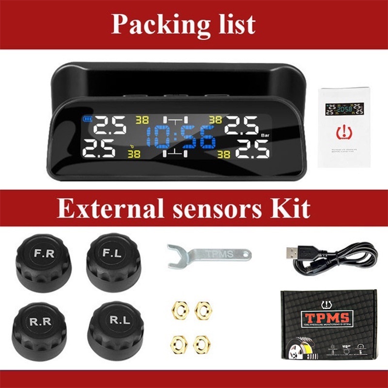 Jual TPMS Alarm Pengukur Tekanan Ban Mobil Dengan Layar LCD Solar Power ...