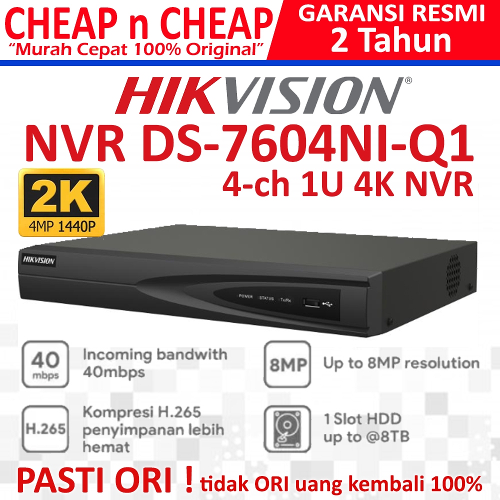 Jual NVR Hikvision 4 Channel DS-7604NI-Q1 2MP 4MP 8MP - NVR Hik Vision 4CH 8CH 16CH | Shopee ...