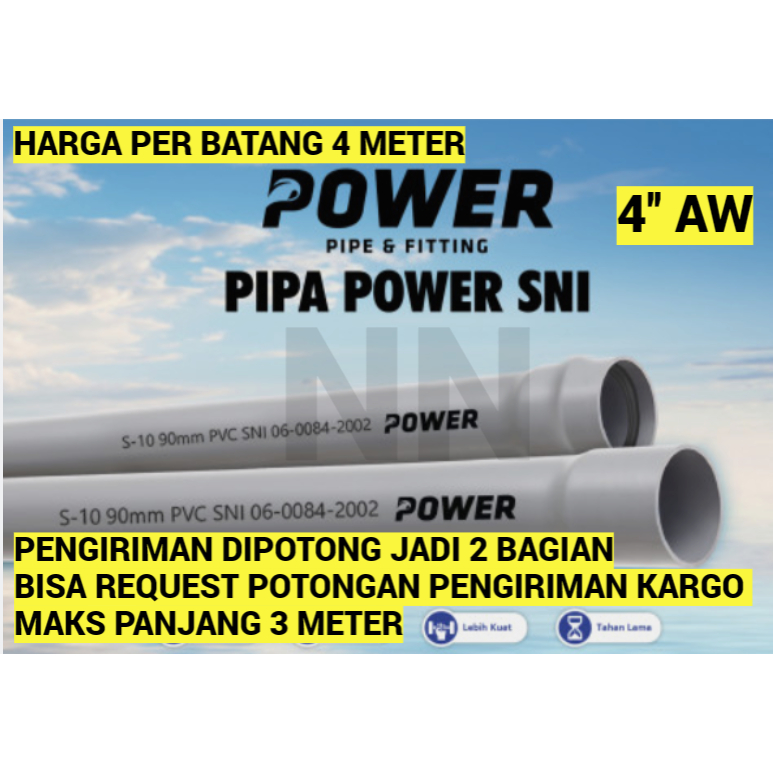 Jual PIPA 4 DIM INCH AW POWER ABU 1 BATANG 4METER PARALON PRALON PIPA ...