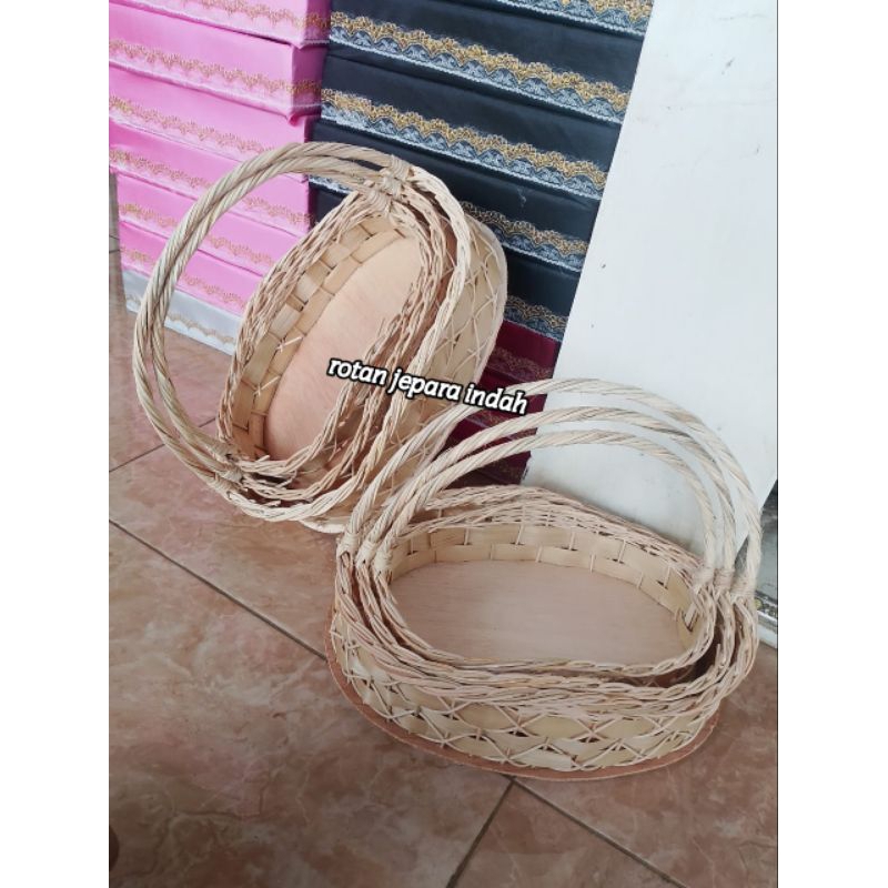 Jual keranjang rotan parcel silangan 1 set isi 3pcs warna putih natural ...
