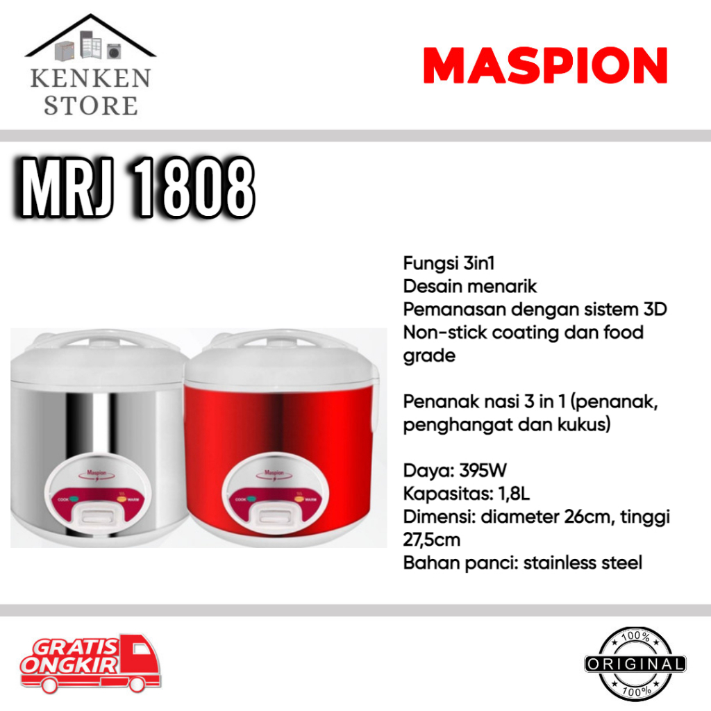 Jual RICE COOKER MASPION MRJ1808 STAINLESS 1.8LITER | Shopee Indonesia
