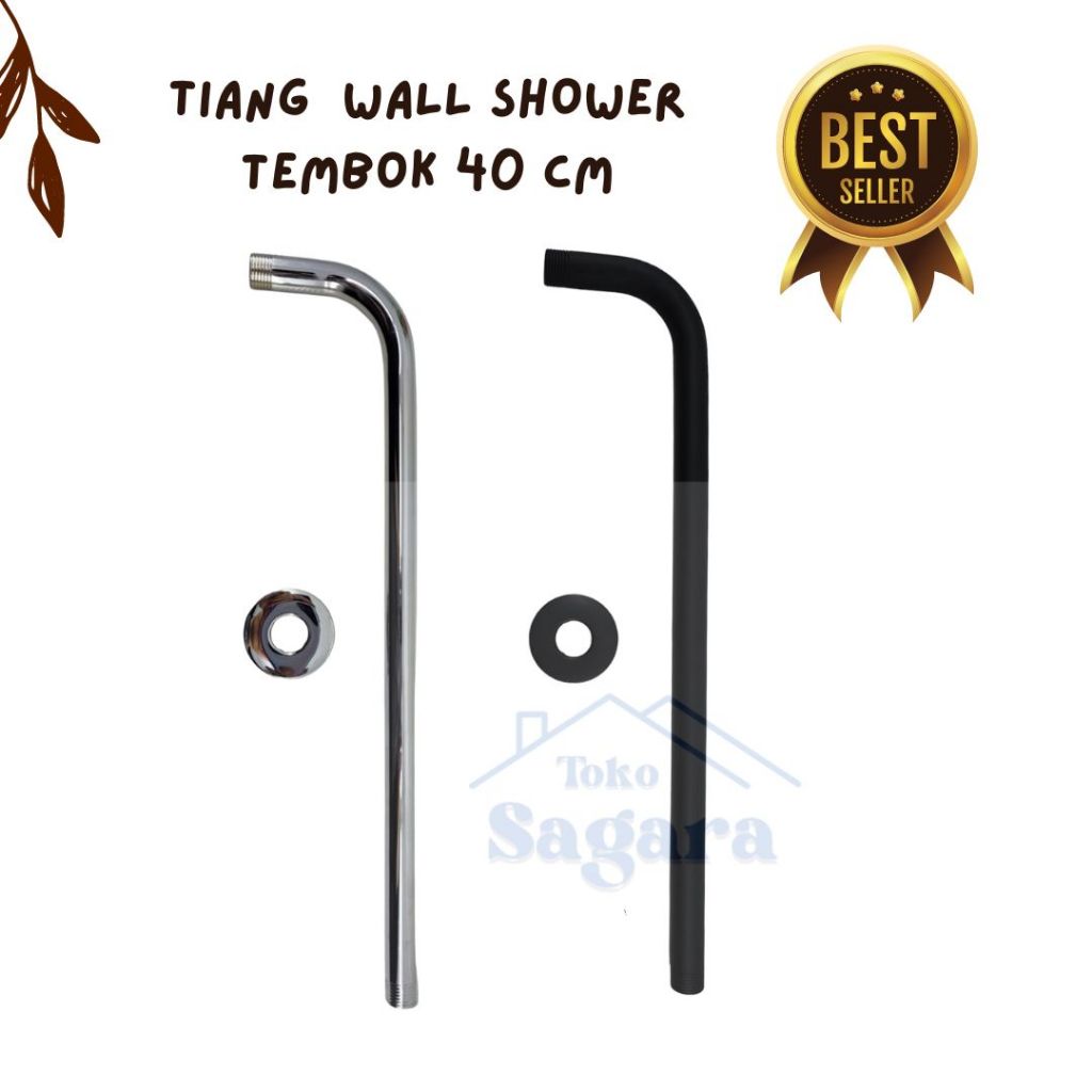 Jual tiang wall Shower Tembok 40cm stainless HITAM-pipa pipe wall ...