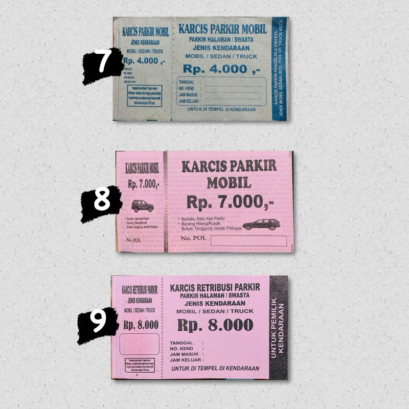 Jual KARCIS PARKIR MOBIL TRUK 4000 5000 6000 7000 8000 10000 | Shopee ...