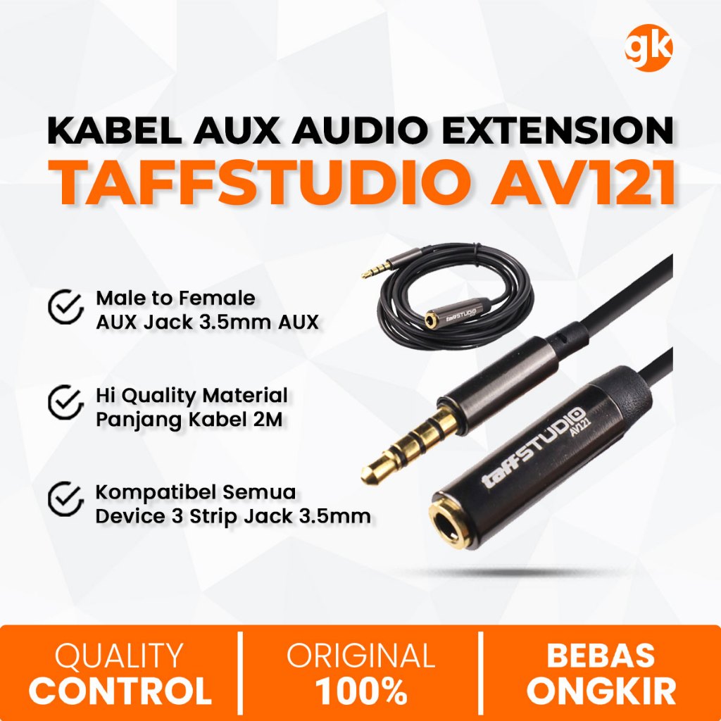 Jual TAFFSTUDIO AV121 Kabel AUX Audio Extension 2Meter / 200cm Male to Female Jack 3.5mm ...