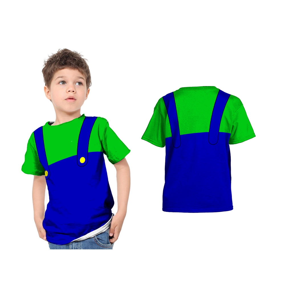 Jual Baju Kaos Baju Kostum Karakter Mario Bross - Luigi Hijau Biru Anak ...