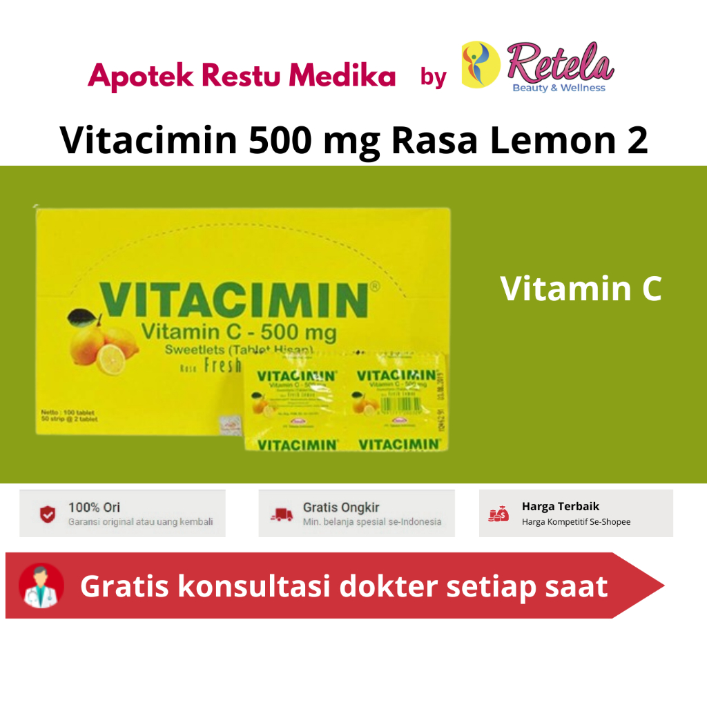 Jual VITACIMIN 1 STRIP 2 TABLET / VITAMIN C / DAYA TAHAN TUBUH | Shopee ...