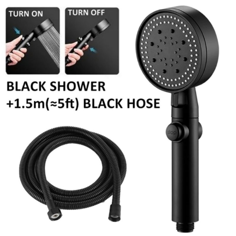 Jual Kepala Shower Hitam Kamar Mandi 5 Mode Adjustable Tekanan Tinggi | Shopee Indonesia