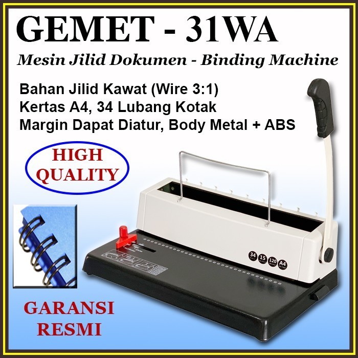 Jual Mesin Jilid Binding Kawat Wire 3:1, A4, Lubang Kotak / Bulat ...
