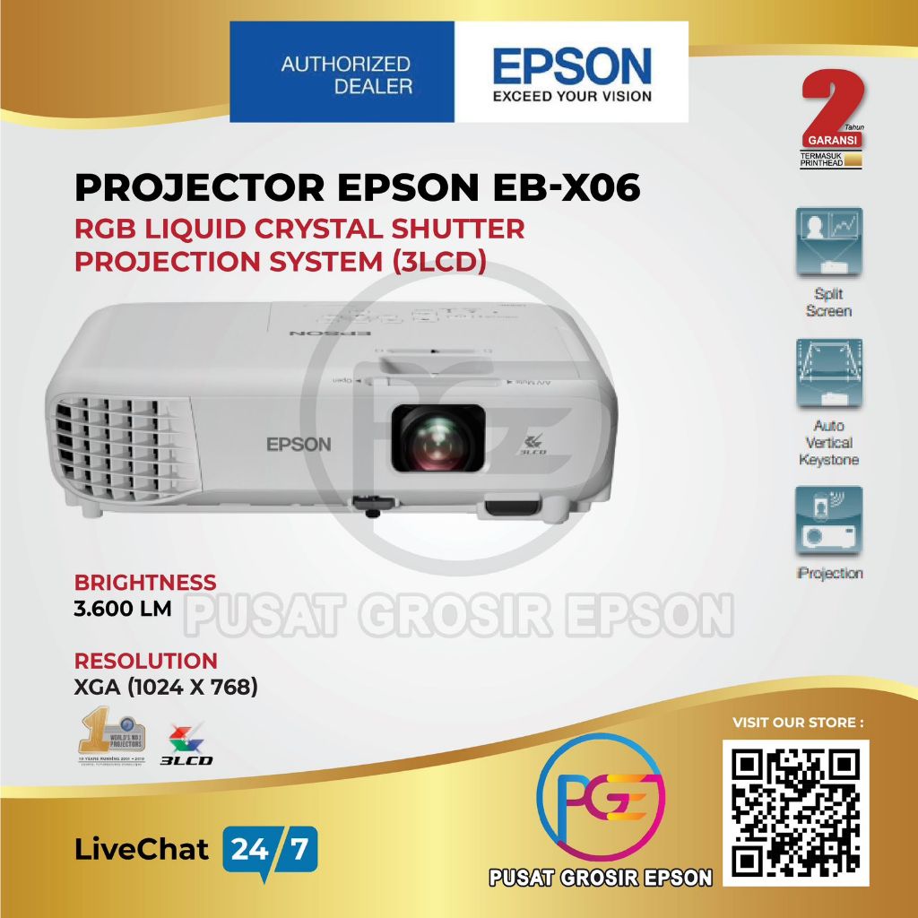 Jual Proyektor 3LCD XGA Epson EB-X06 EBX06 EB X06 EB X 06 ORIGINAL DAN ...
