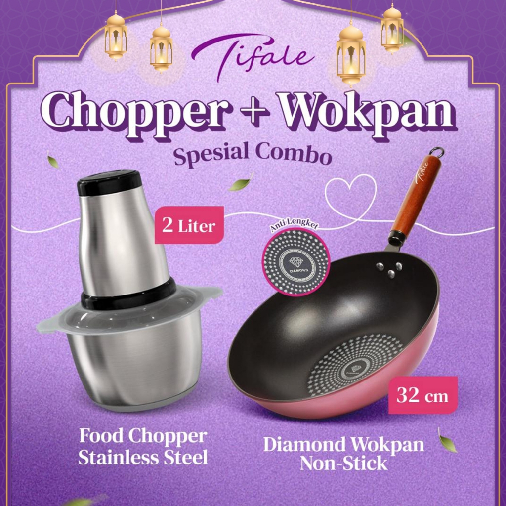 Jual Tifale Chopper + Wokpan 2 IN 1 Paket Masak Food Daging Chopper 2L ...